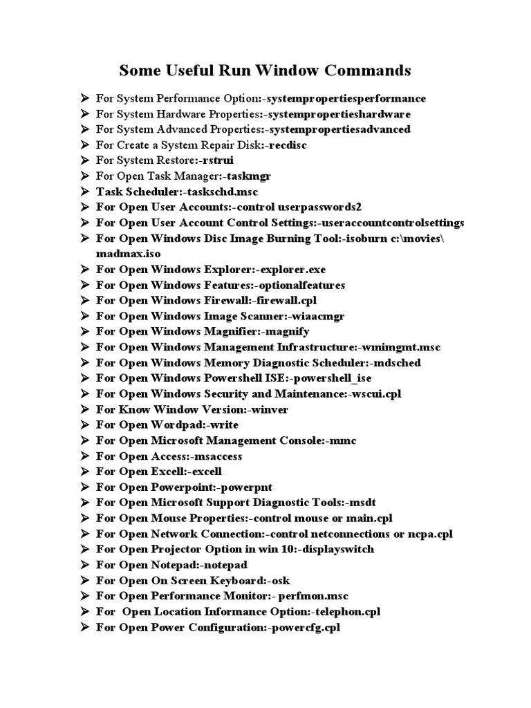 Run Commands-1 | PDF | Microsoft Windows | Ibm Pc Compatibles