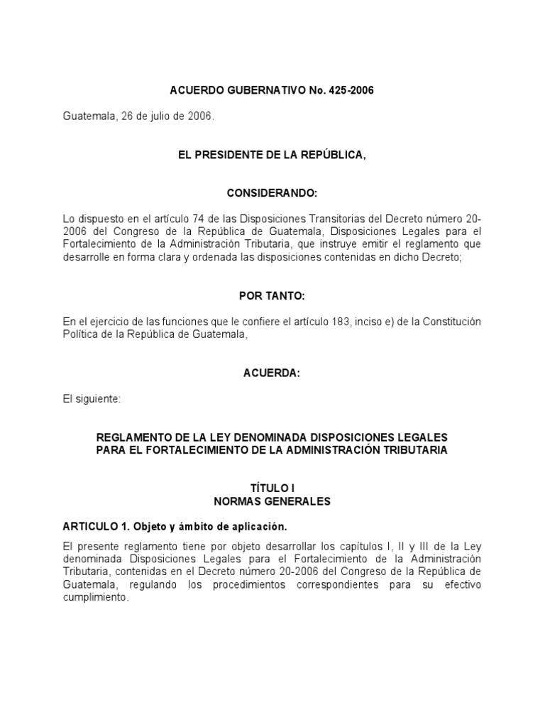 Reglamento de La Ley Denominada Disposiciones Legales para El ...
