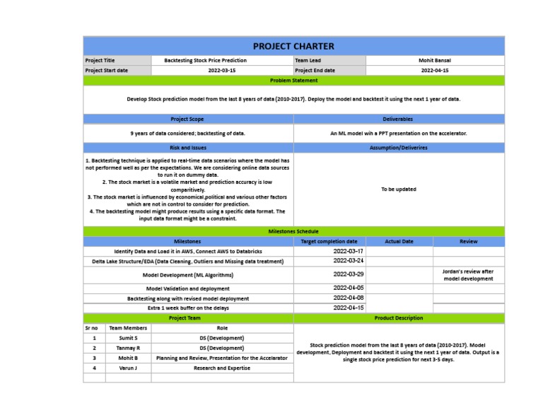 Project Charter Template - Labs - Stock Prediction | PDF