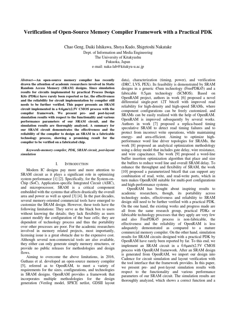 Verification of Open-Source Memory Compiler Framework With A Practical PDK | PDF | Electronic ...