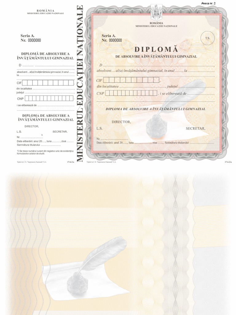 ANEXA 2 - Diploma de Absolvire A Invatamantului Gimnazial | PDF