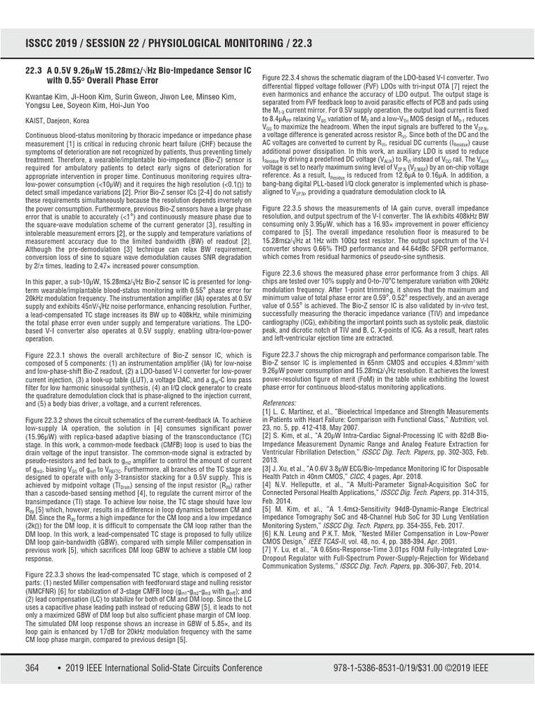 A 0.5V 9.26µW 15.28mΩ√Hz Bio-Impedance Sensor IC with 0.55° Overall Phase Error | PDF | Sensor ...