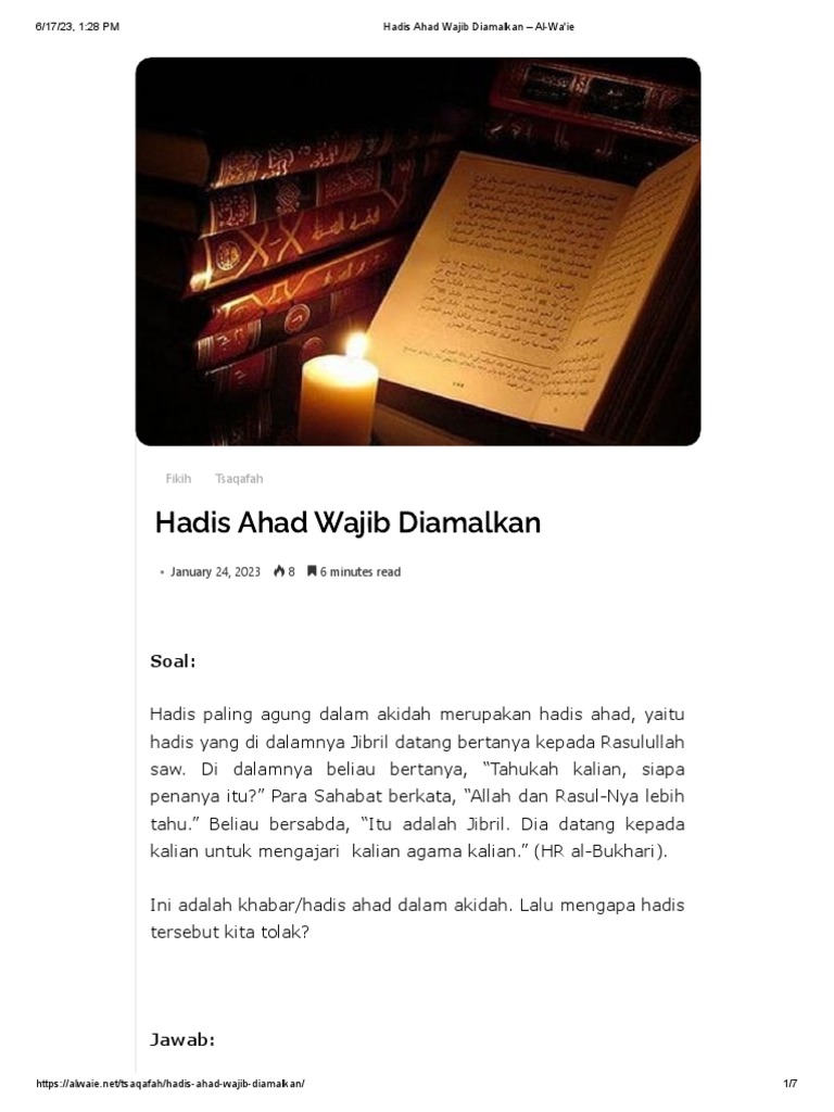Hadis Ahad Wajib Diamalkan - Al-Wa'ie | PDF