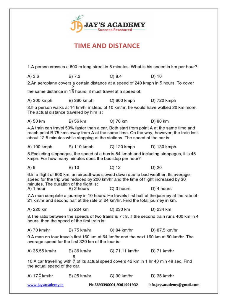 Time and Distance Cat | PDF | Speed | Transport