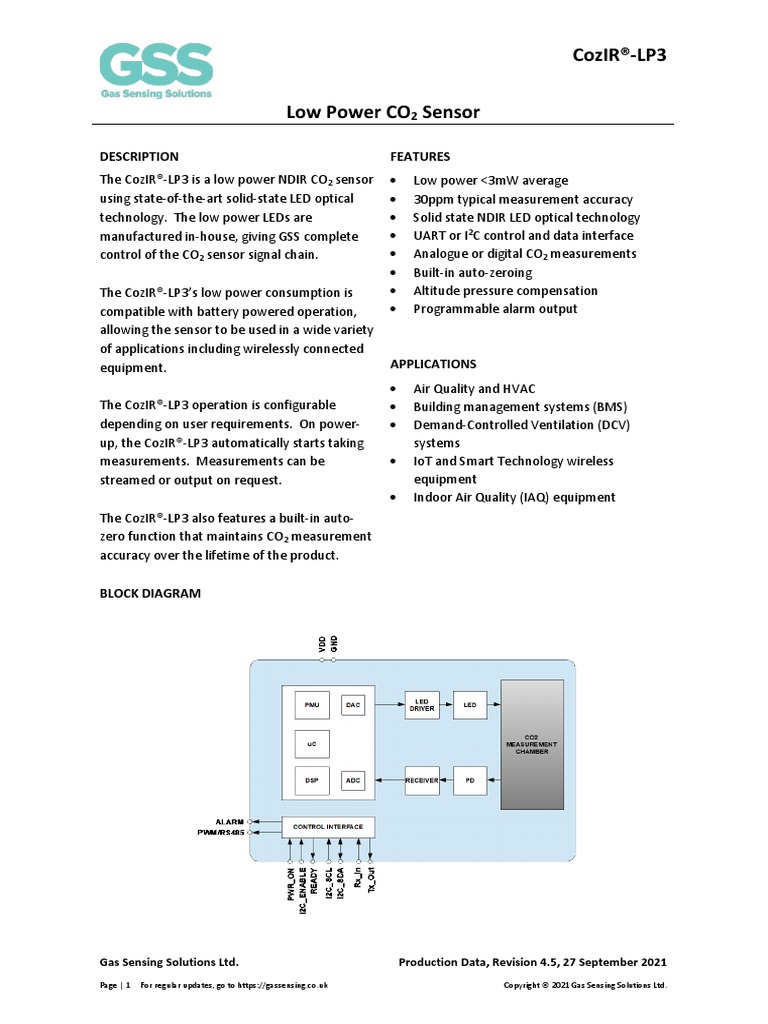 CozIR-LP3 Data Sheet Rev 4.5_0 | PDF