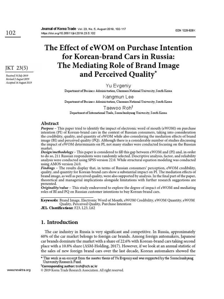 The Effect of EWOM On Purchase Intention For Korean-Brand Cars in ...