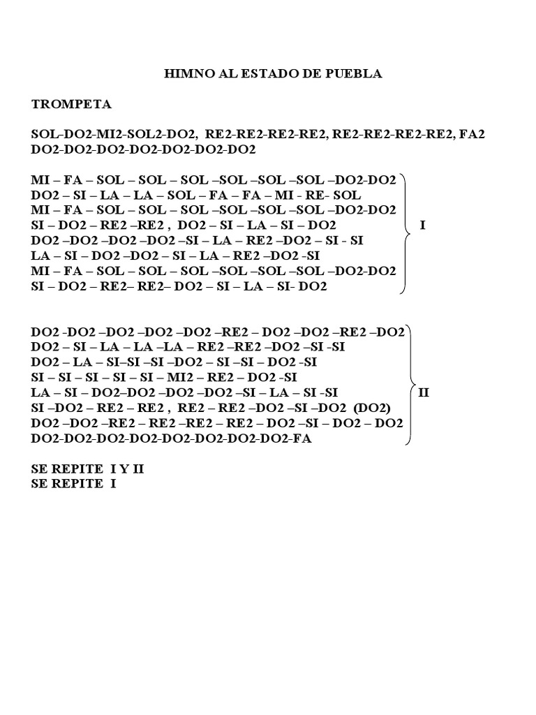 HIMNO AL ESTADO DE PUEBLA (Con Notas) | PDF | Instrumentos musicales | Aerófonos