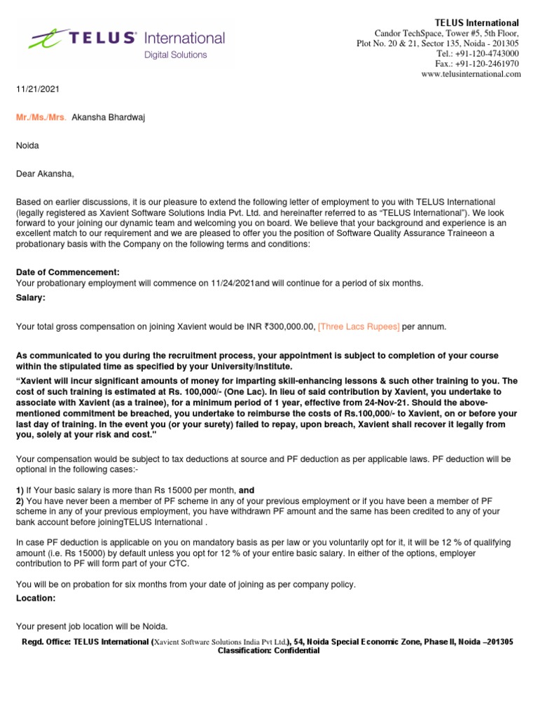 Offer Letter | Download Free PDF | Employment | Business