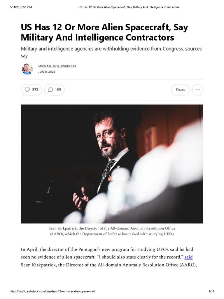 US Has 12 or More Alien Spacecraft, Say Military and Intelligence Contractors | PDF ...