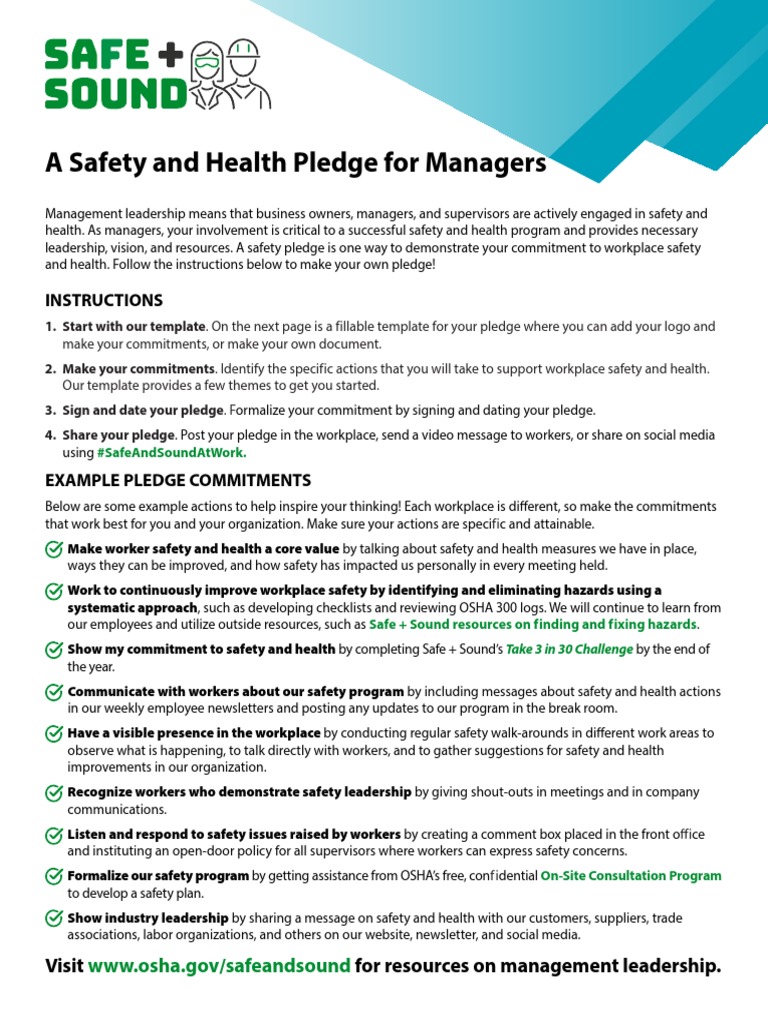 SHP Management Safety Pledge | PDF | Occupational Safety And Health ...
