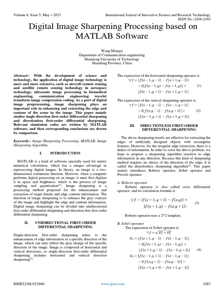 Digital Image Sharpening Processing based on MATLAB Software | PDF | Image Editing | Computer Vision