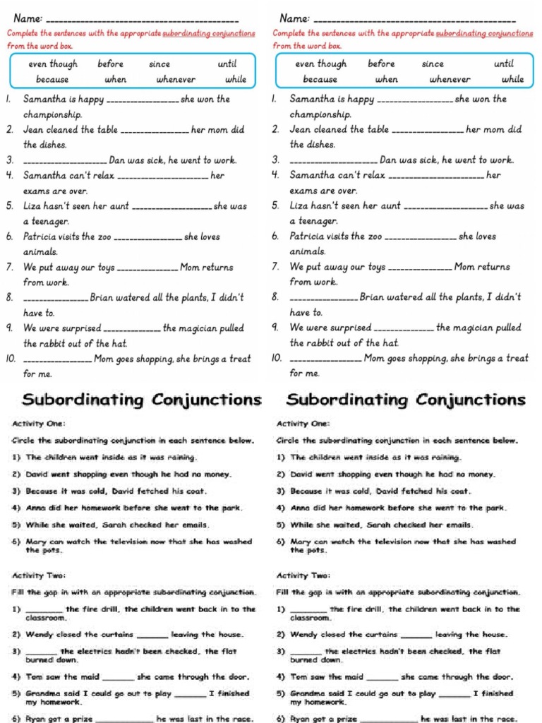 english subordinating conjunctions and complex sentences | PDF