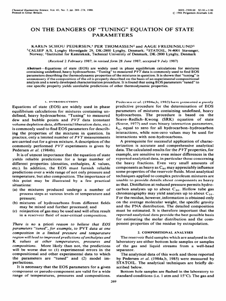 1988 - On The Dangers of "Tuning" Equation of State Parameters | PDF