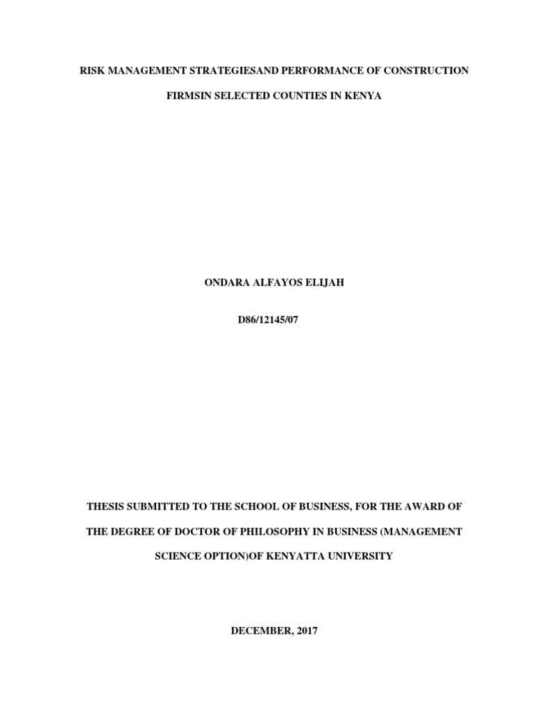 Risk Management Strategiesand Performance of Construction (Good ...