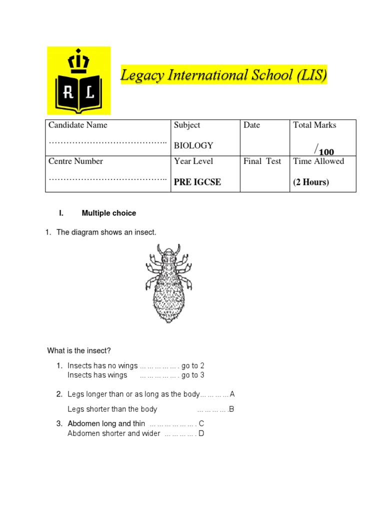 Pre Igcse 0 2 Final Test Bio Pdf