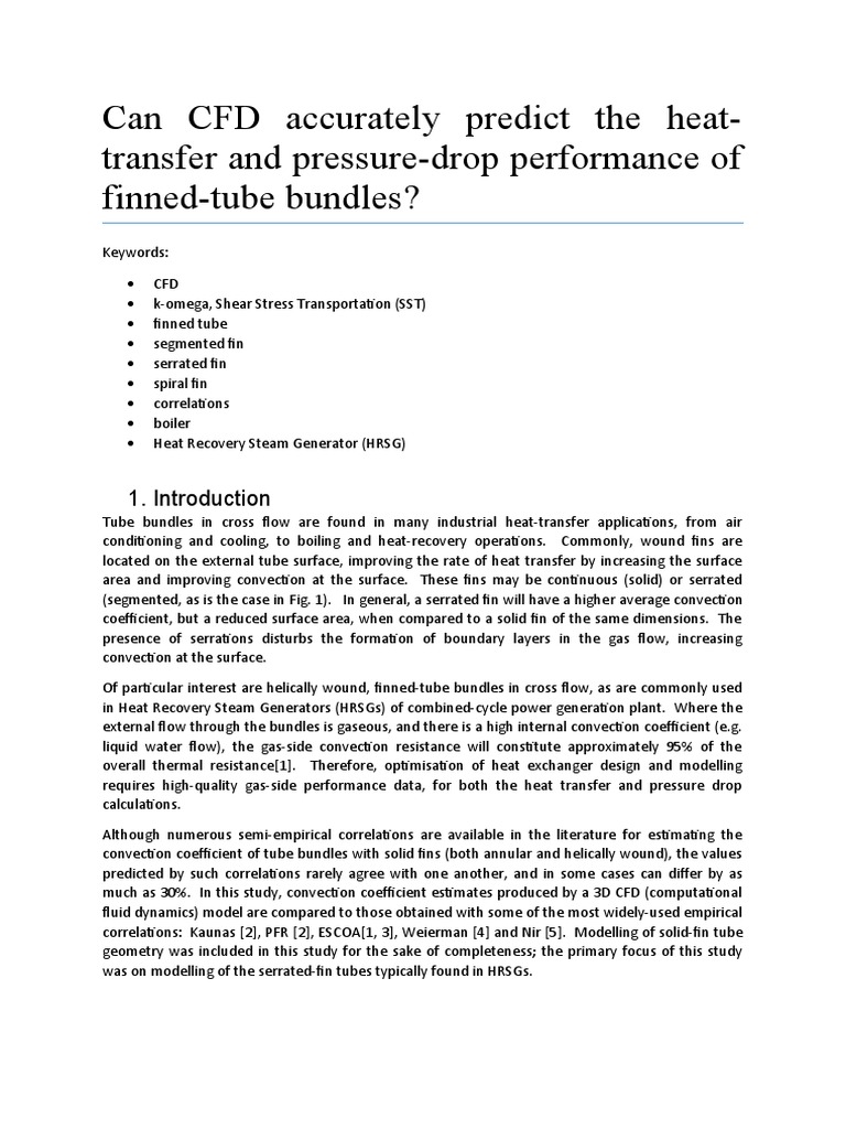 FinnedTubeCFD Final Draft | PDF | Fluid Dynamics | Reynolds Number