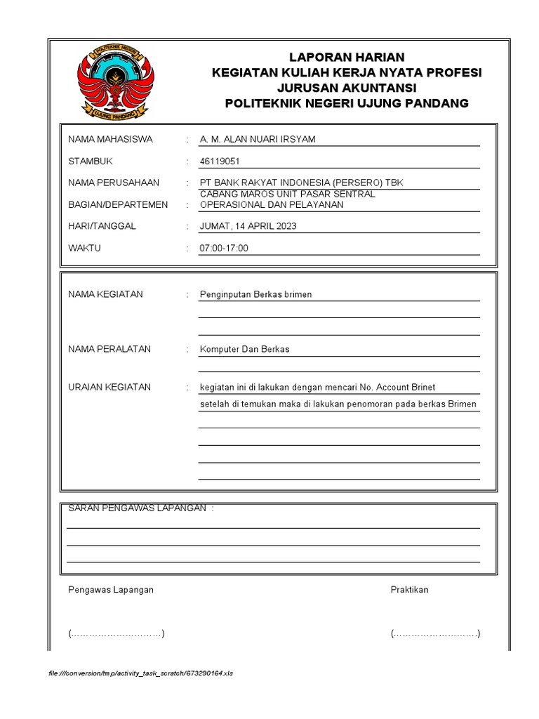 Format Laporan Harian | PDF