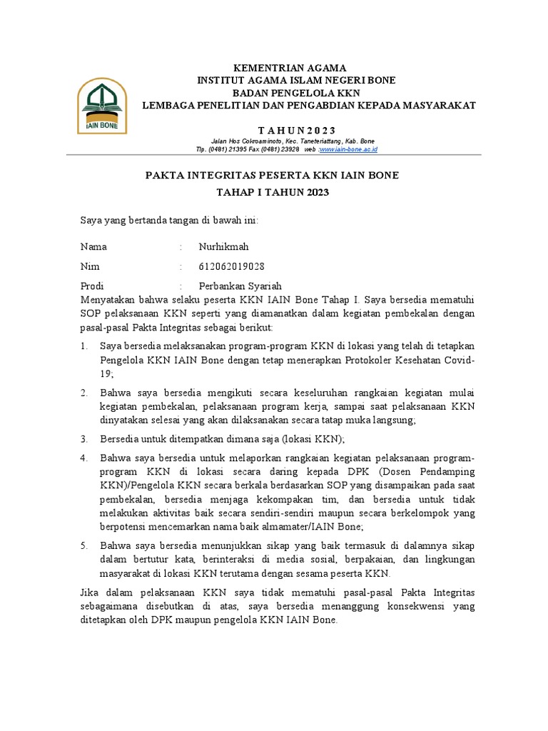 Formulir Pakta Integritas | PDF