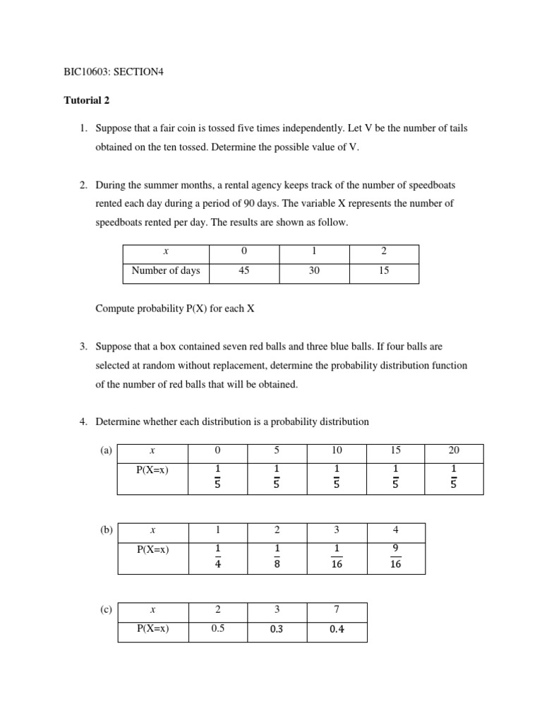 Tutorial 2 | PDF | Probability Distribution | Variance