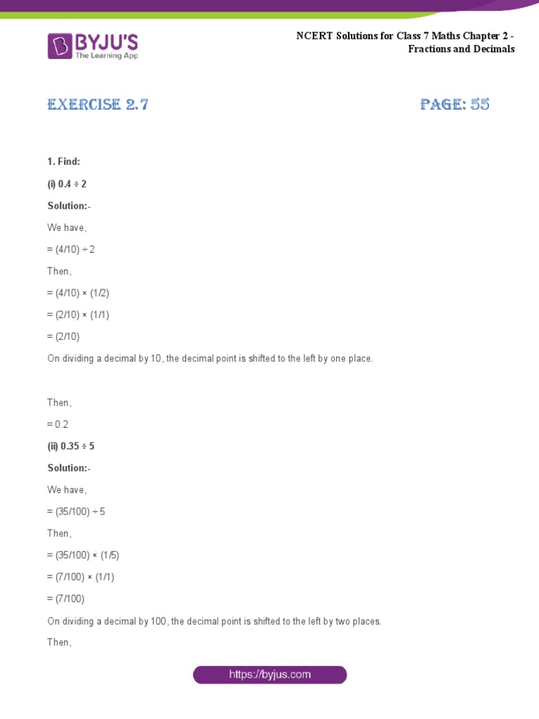 Ncert Solutions For Class 7 Maths 5may Chapter 2 Fractions and Decimals ...