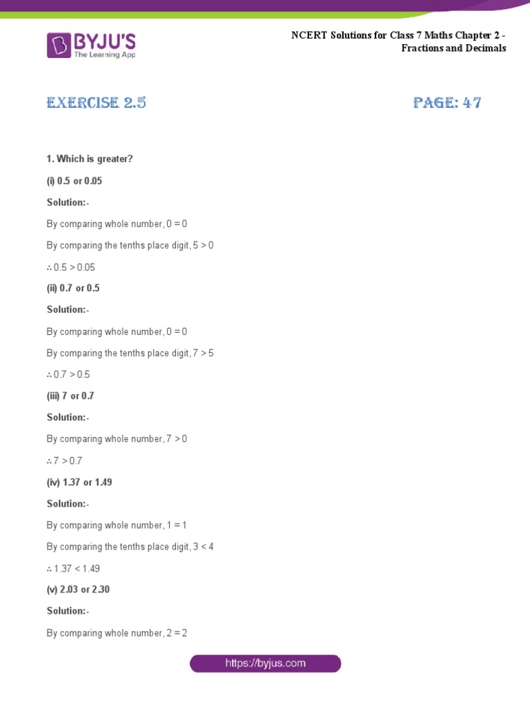 Ncert Solutions For Class 7 Maths 5may Chapter 2 Fractions and Decimals Exercise 2 5 | PDF