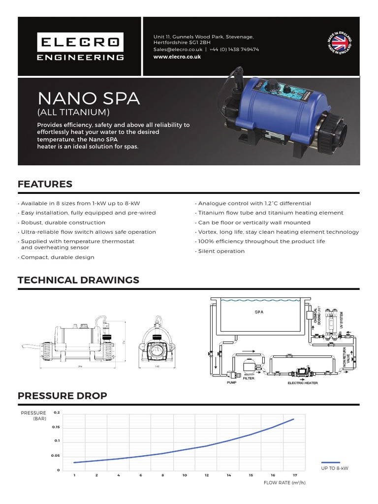 EN-Elecro Cygnet Nano Spa Data Sheet | PDF | Pipe (Fluid Conveyance) | Switch