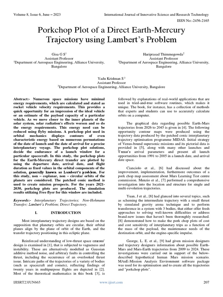 Porkchop Plot of A Direct Earth-Mercury Trajectory Using Lambert's ...