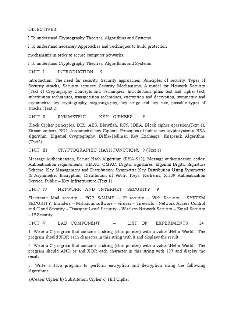 CNS Syllabus | Download Free PDF | Cryptography | Encryption