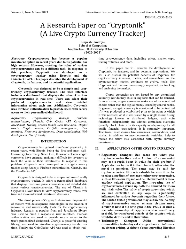 A Research Paper On "Cryptonik" (A Live Crypto Currency Tracker) | PDF | Cryptocurrency ...