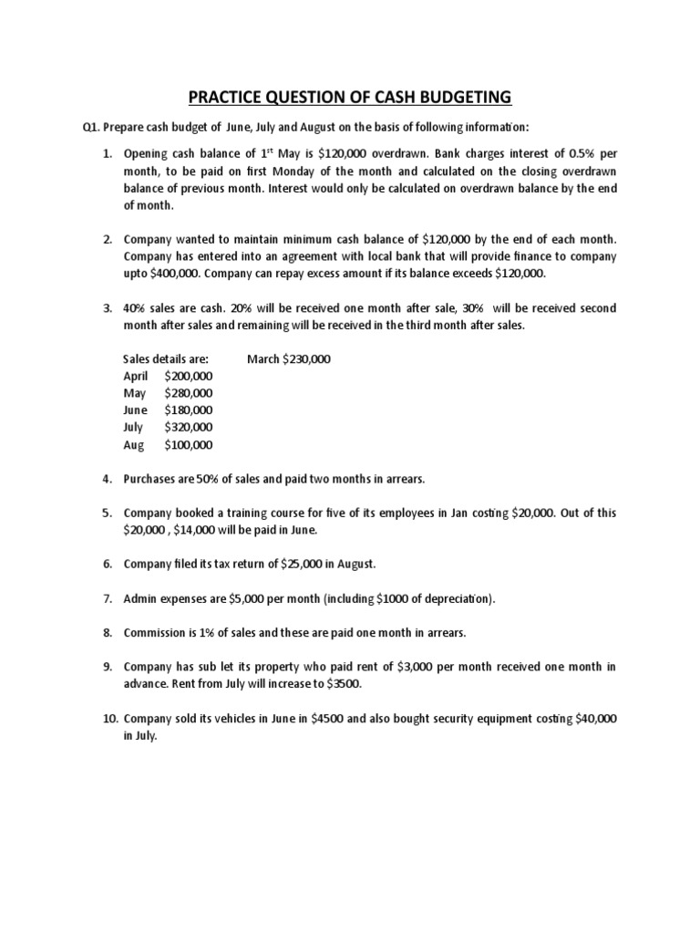 Cash Budgeting Practice for Q2 | PDF | Overdraft | Receipt
