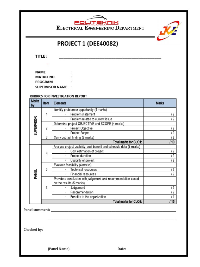 Electrical Engineering Project Report Rubric | PDF | Usability | Business