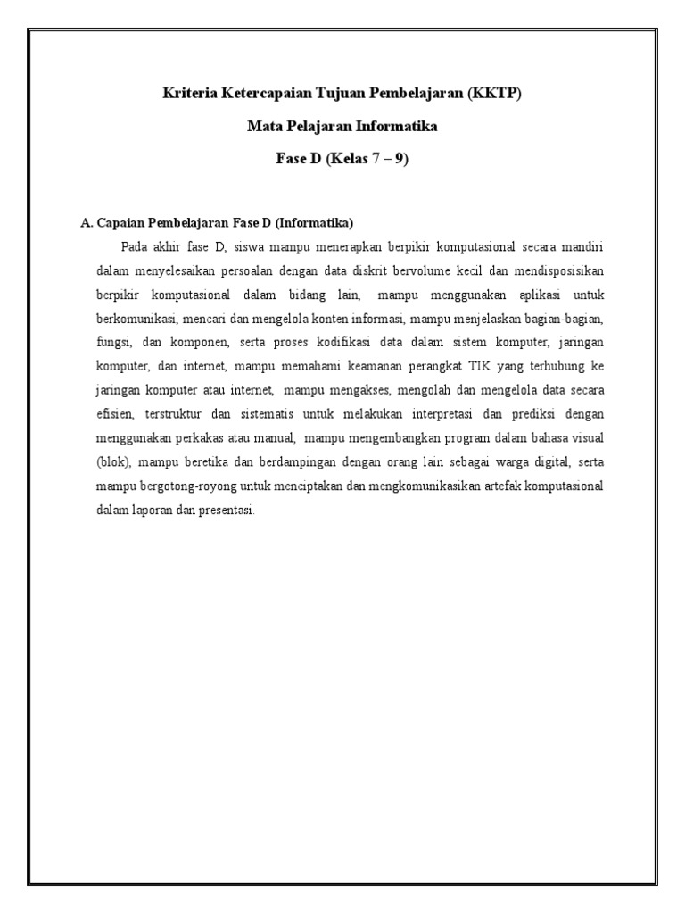 KKTP Informatika Fase D Elemen BK | PDF