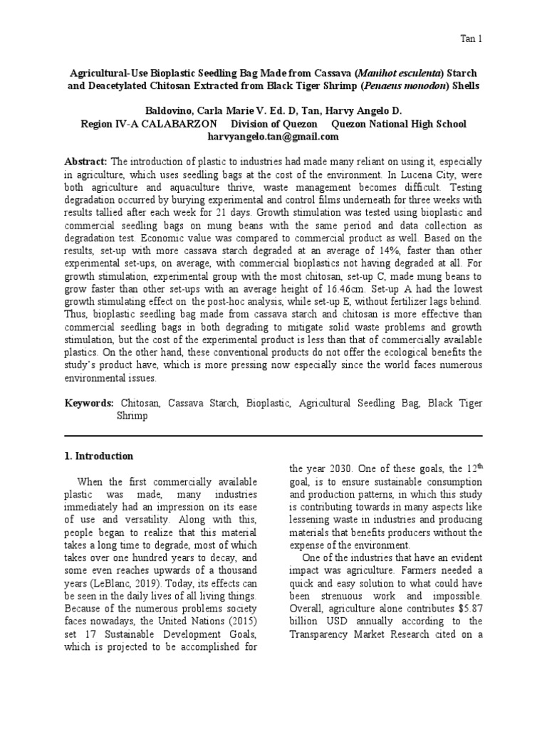 Bioplastic Seedling Bags from Cassava and Chitosan | PDF | Agriculture ...