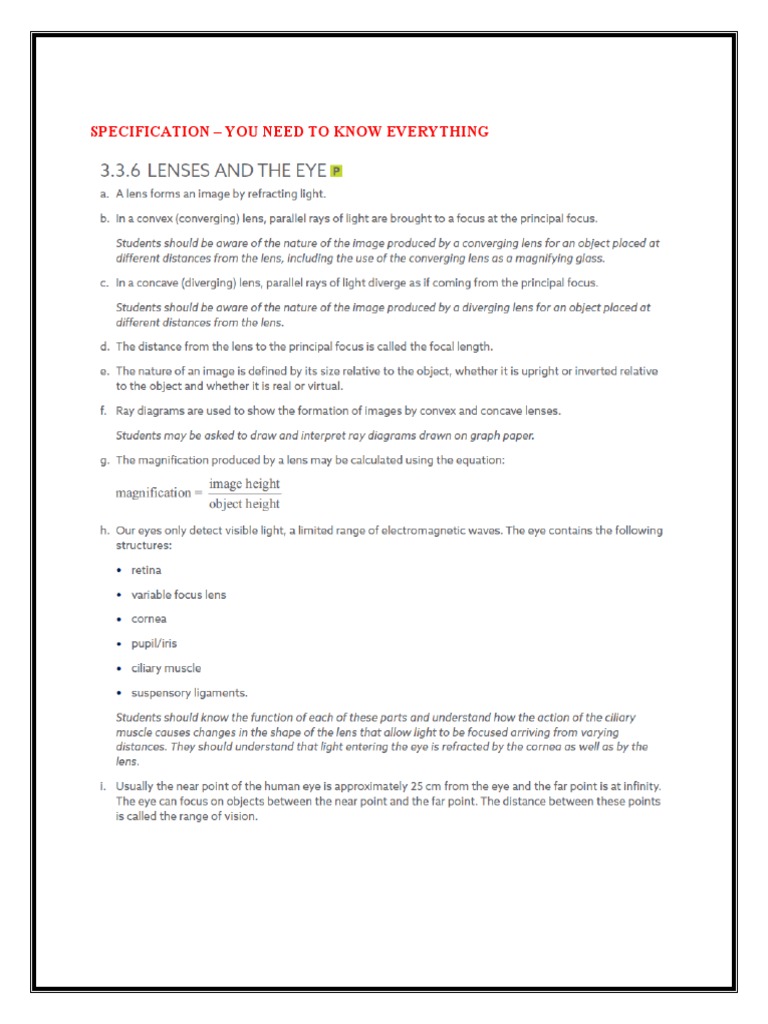 Lenses and EYE Worksheet | PDF | Eye | Atomic