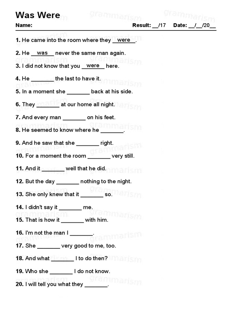 Was/Were Test for English Learners | PDF | Art