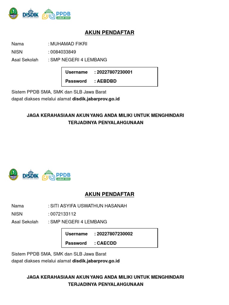 Akun PPDB Jabar 2023 | PDF | Karier & Perkembangan