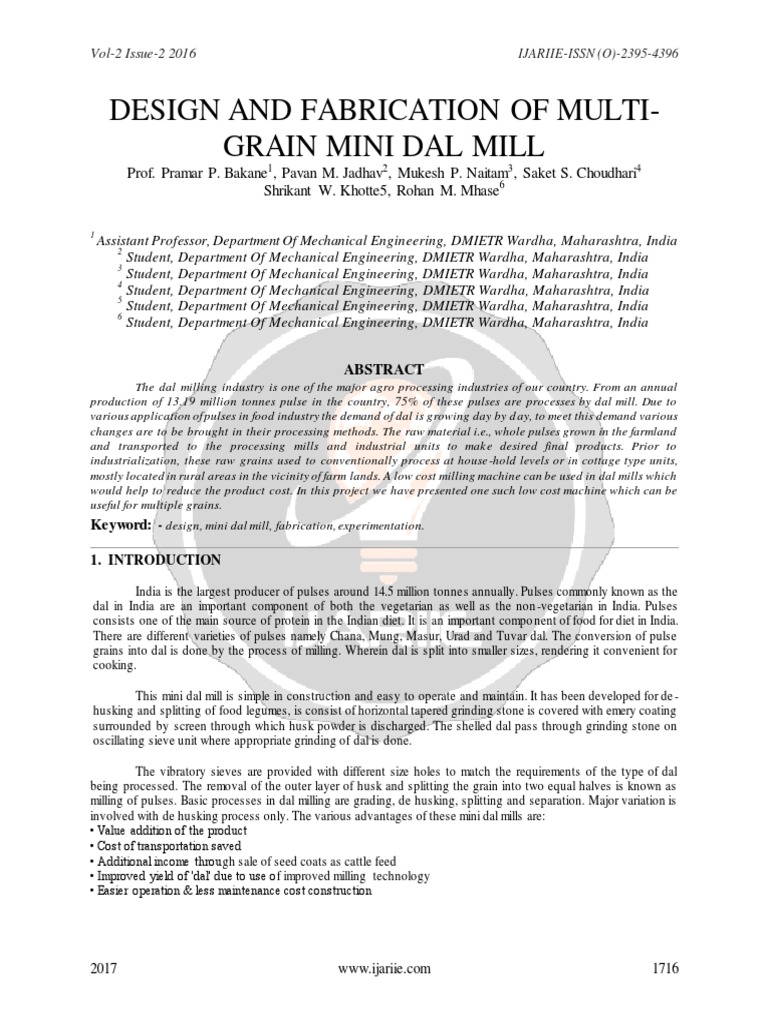 Design and Fabrication of Multi Grain Mi | PDF | Mill (Grinding ...