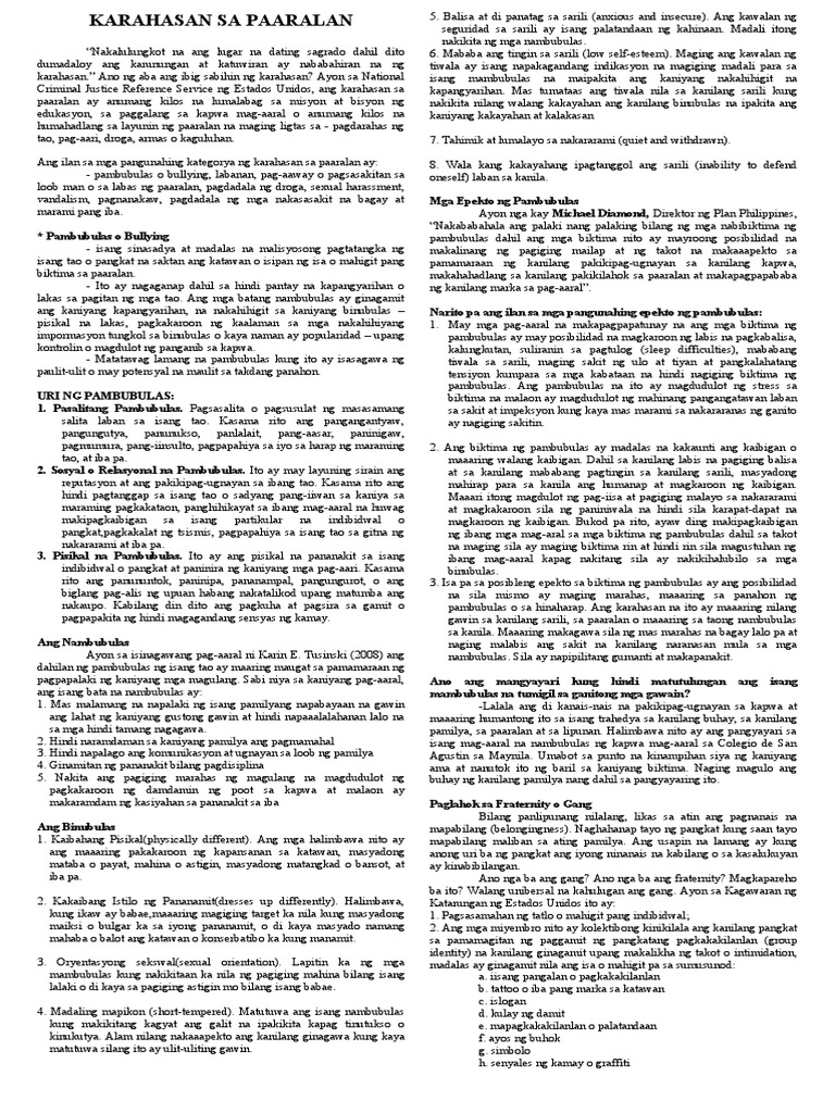 Karahasan Sa Paaralan | PDF