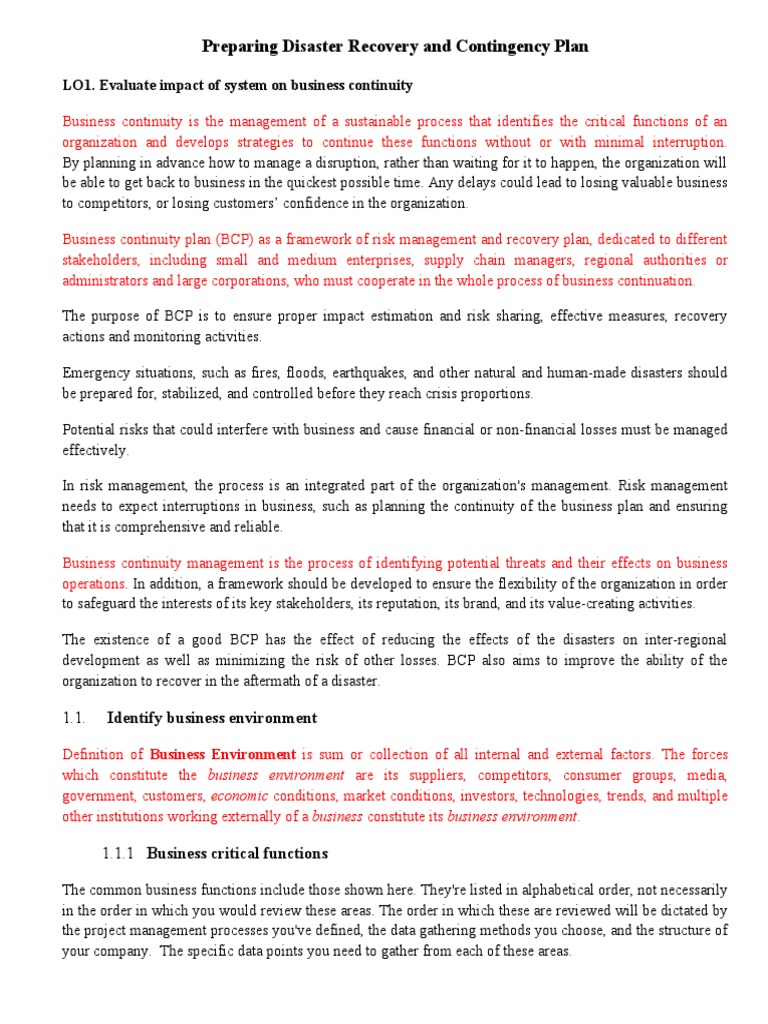 Preparing Disaster Recovery and Contingency Plan | PDF
