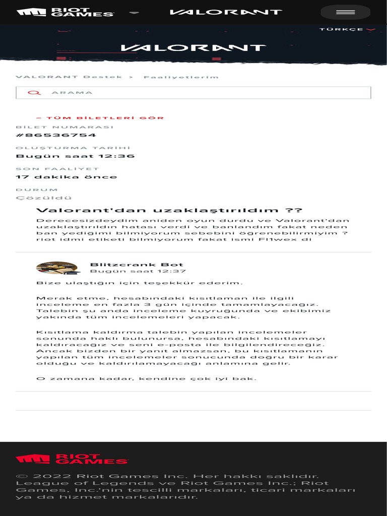 Valorant'Dan Uzaklaştırıldım - VALORANT Destek | PDF