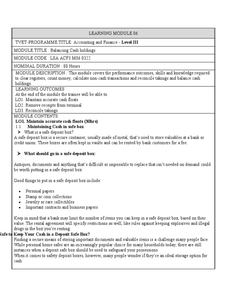 Balancing Cash Holdings | PDF | Receipt | Debits And Credits