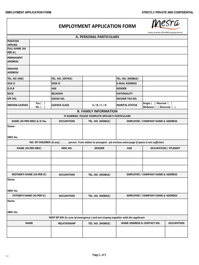 3) MESRA Job Application Form - Body | PDF