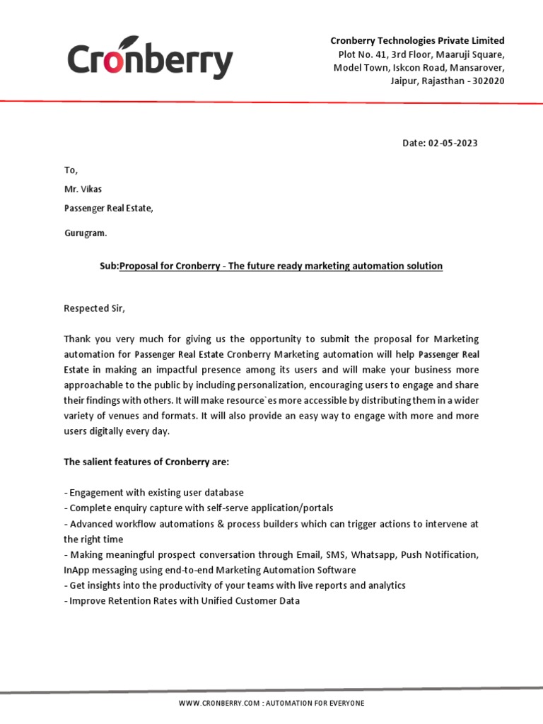 Cronberry Marketing Automation Proposal | PDF | Websites | World Wide Web