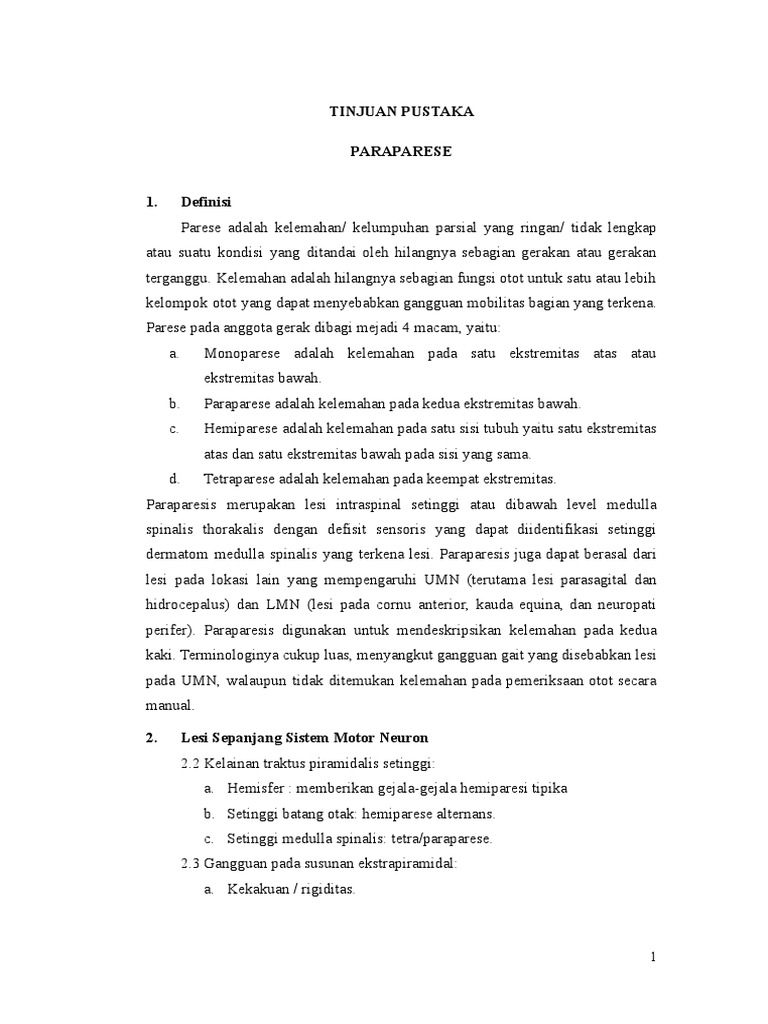 Pengertian dan Klasifikasi Paraparesis | PDF