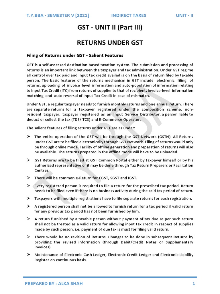 Unit 2_Part III_Returns Under GST_30!07!2021 | PDF | Taxes | Invoice