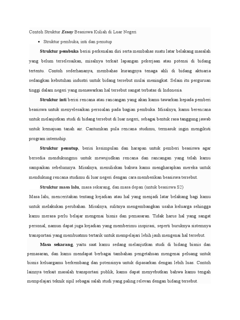 Contoh Essay Beasiswa Luar Negeri | PDF