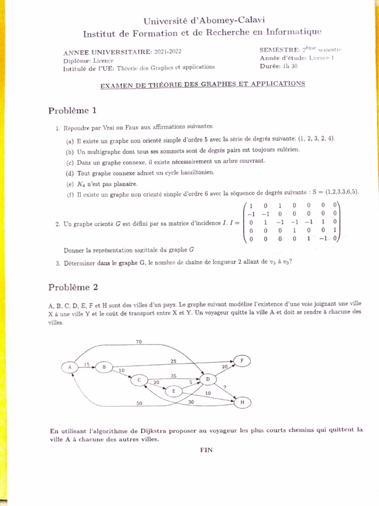 Recueil D'épreuve L1 2022 2eme Semestre (IFRI UAC) | PDF