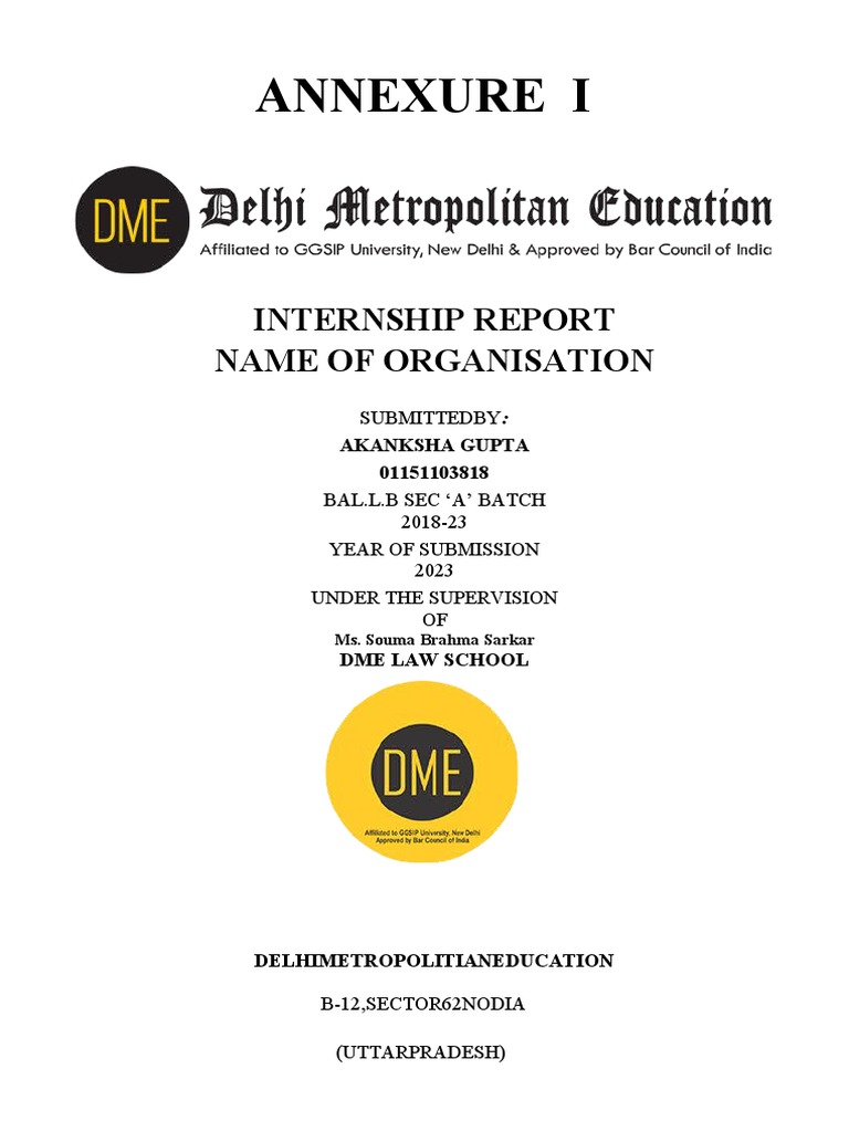 Annexure Internship Report Word PDF Vocational Education