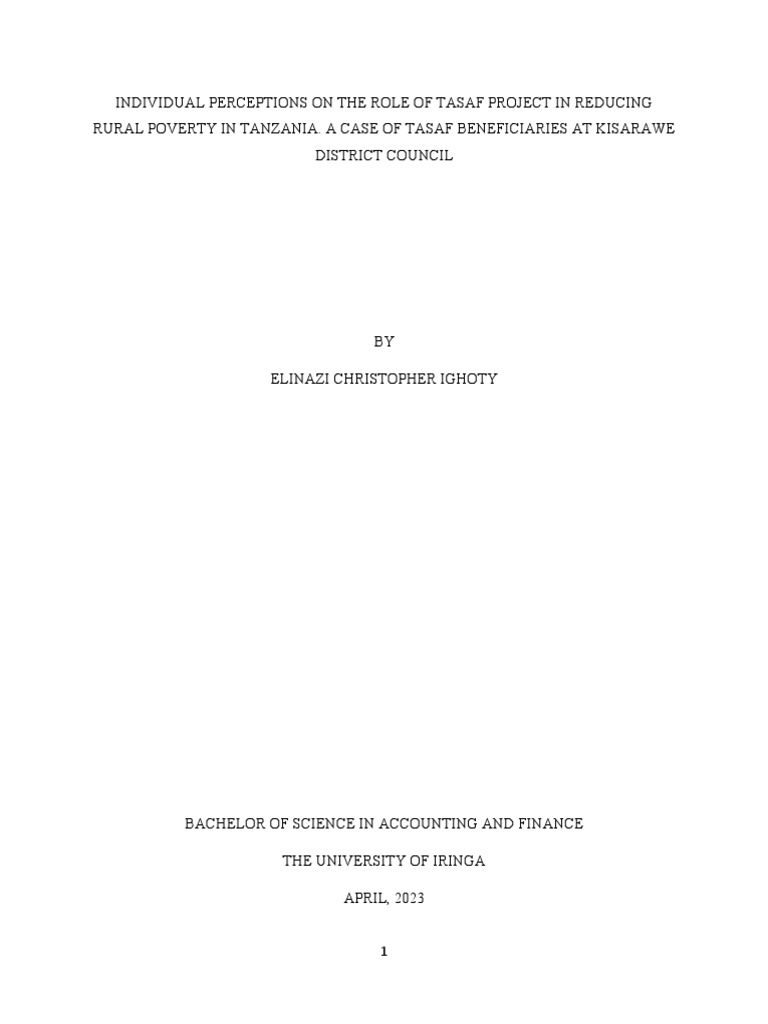Individual perceptions on the role of TASAF project in reducing rural ...