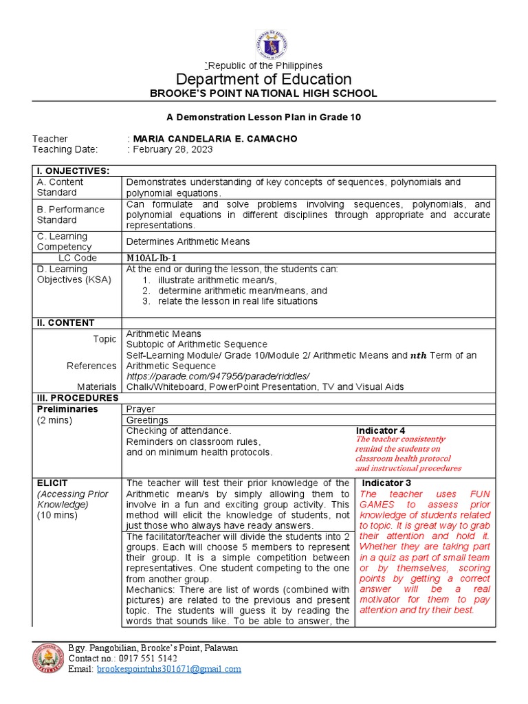 Arithmetic Mean Lesson Plan for Grade 10 | PDF | Teachers | Arithmetic